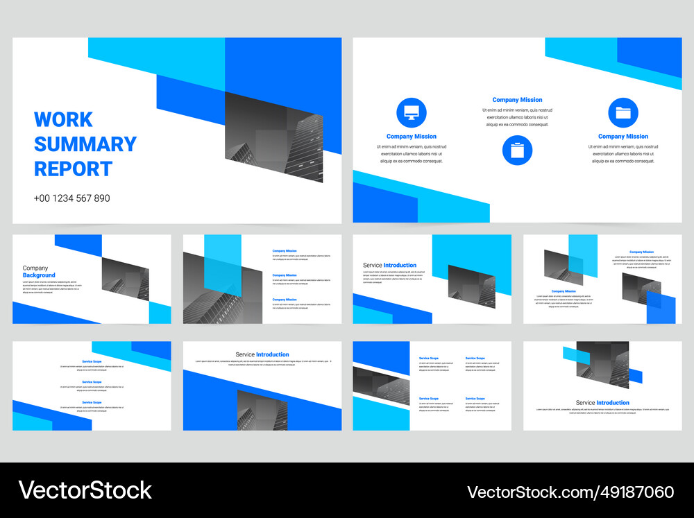 Blue modern business work report slide Royalty Free Vector