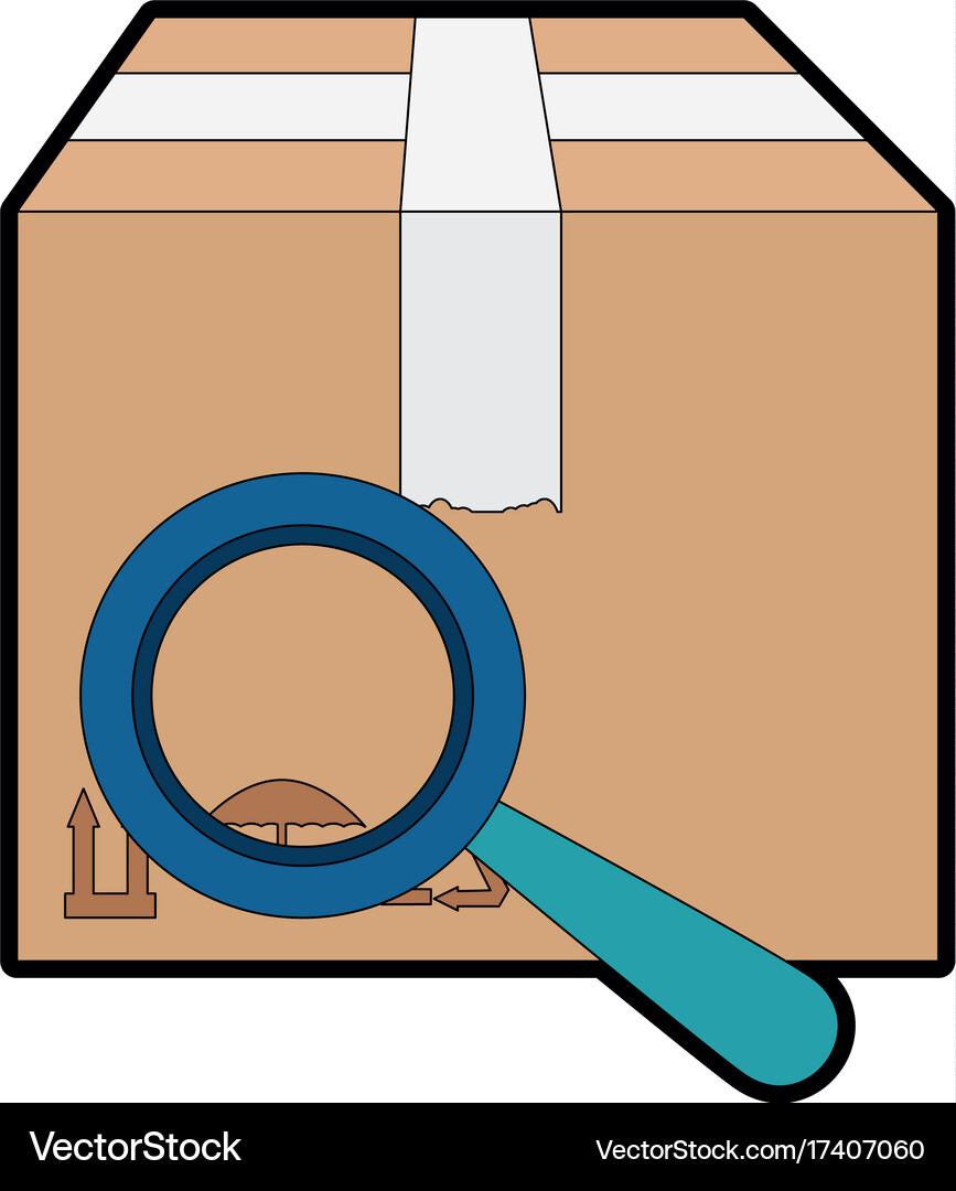 Box carton with magnifying glass Royalty Free Vector Image