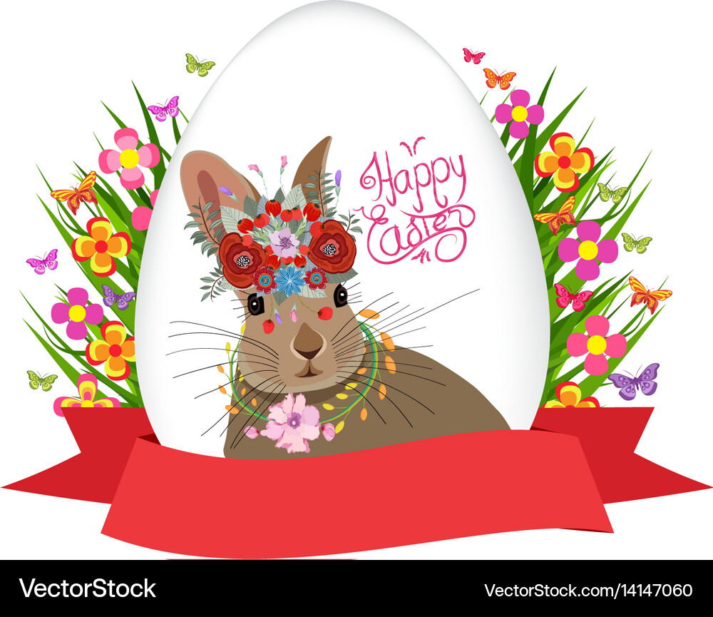 Easter egg and rabbit poster with label Royalty Free Vector