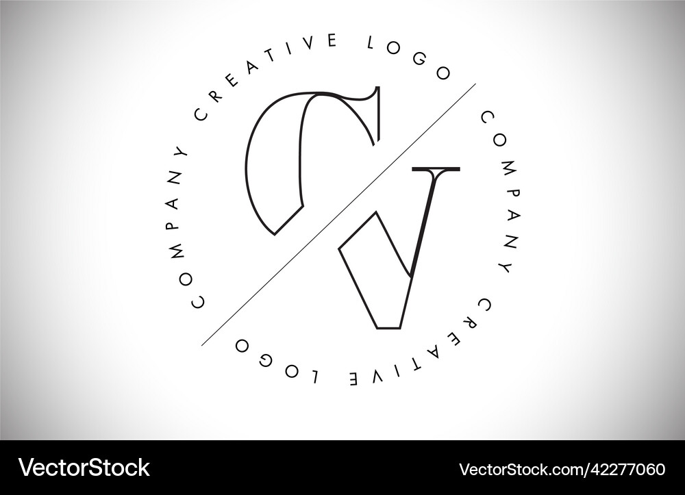 Outline cv c v letter logo with cut Royalty Free Vector