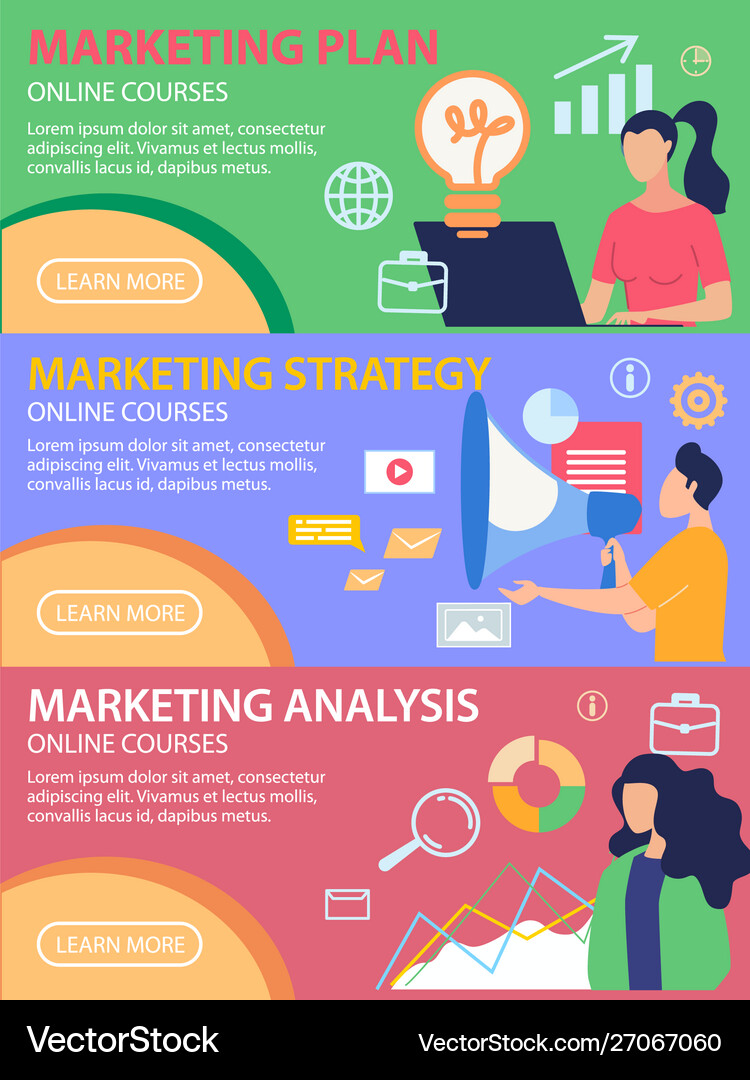 Poster marketing analysis online courses flat Vector Image