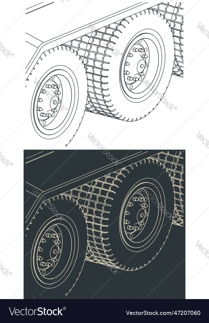 Rear axle of truck tractor isometric drawings Vector Image