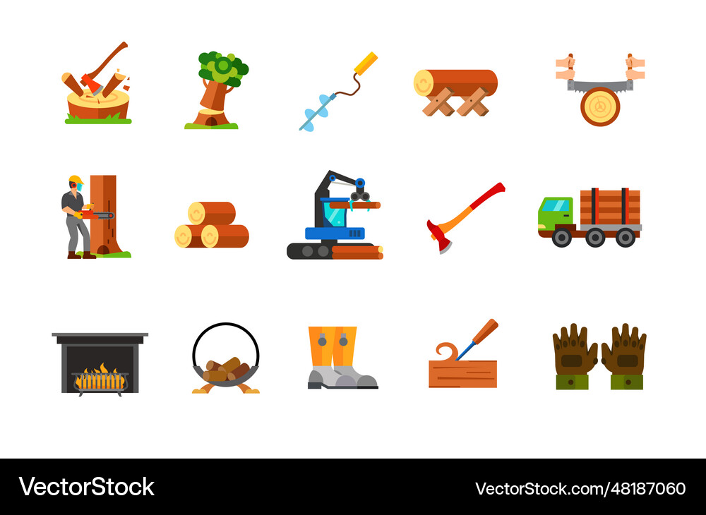 Sawmill and wood icon set Royalty Free Vector Image