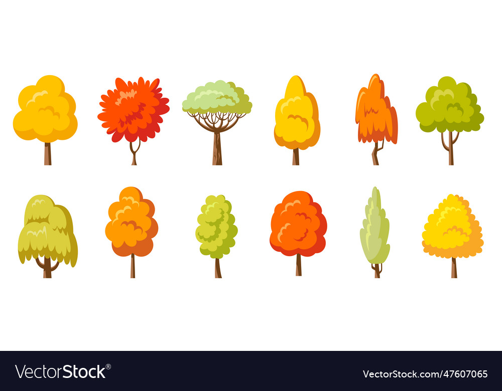 Autumn park tree set fall yellow eco plant forest Vector Image