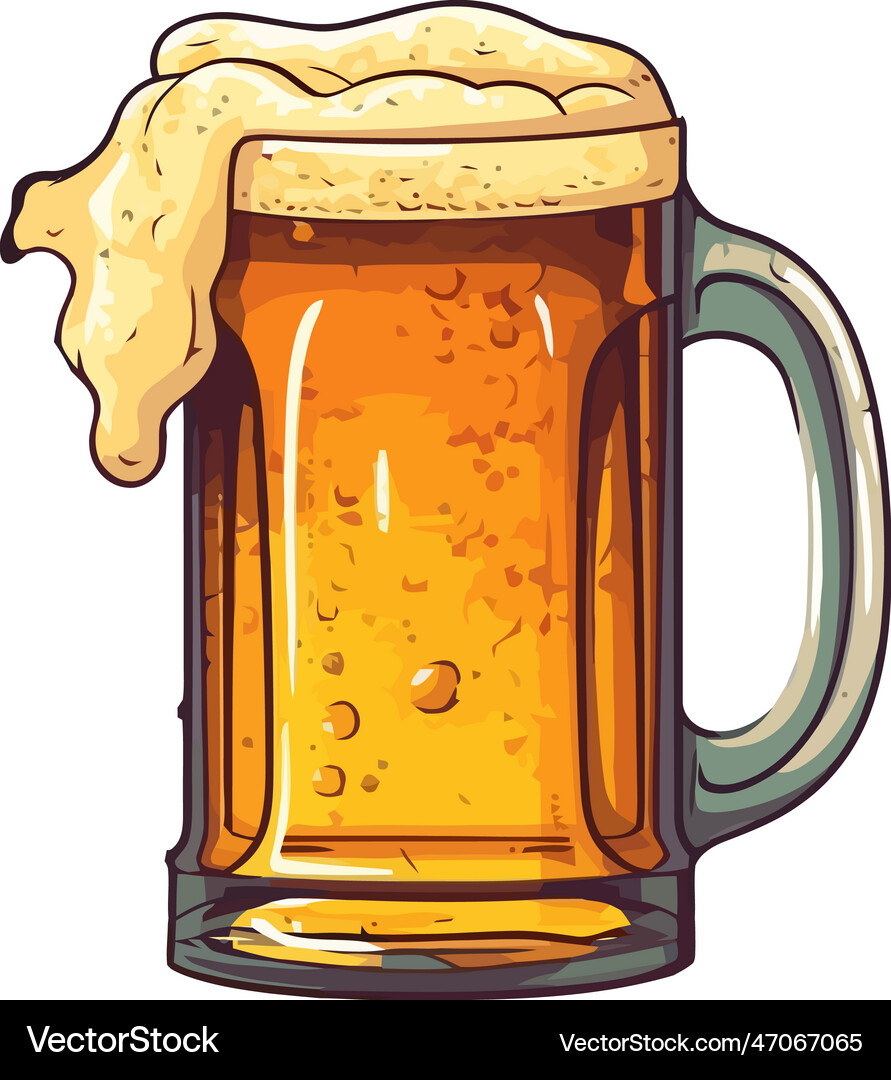 Frothy beer in gold pint glass Royalty Free Vector Image