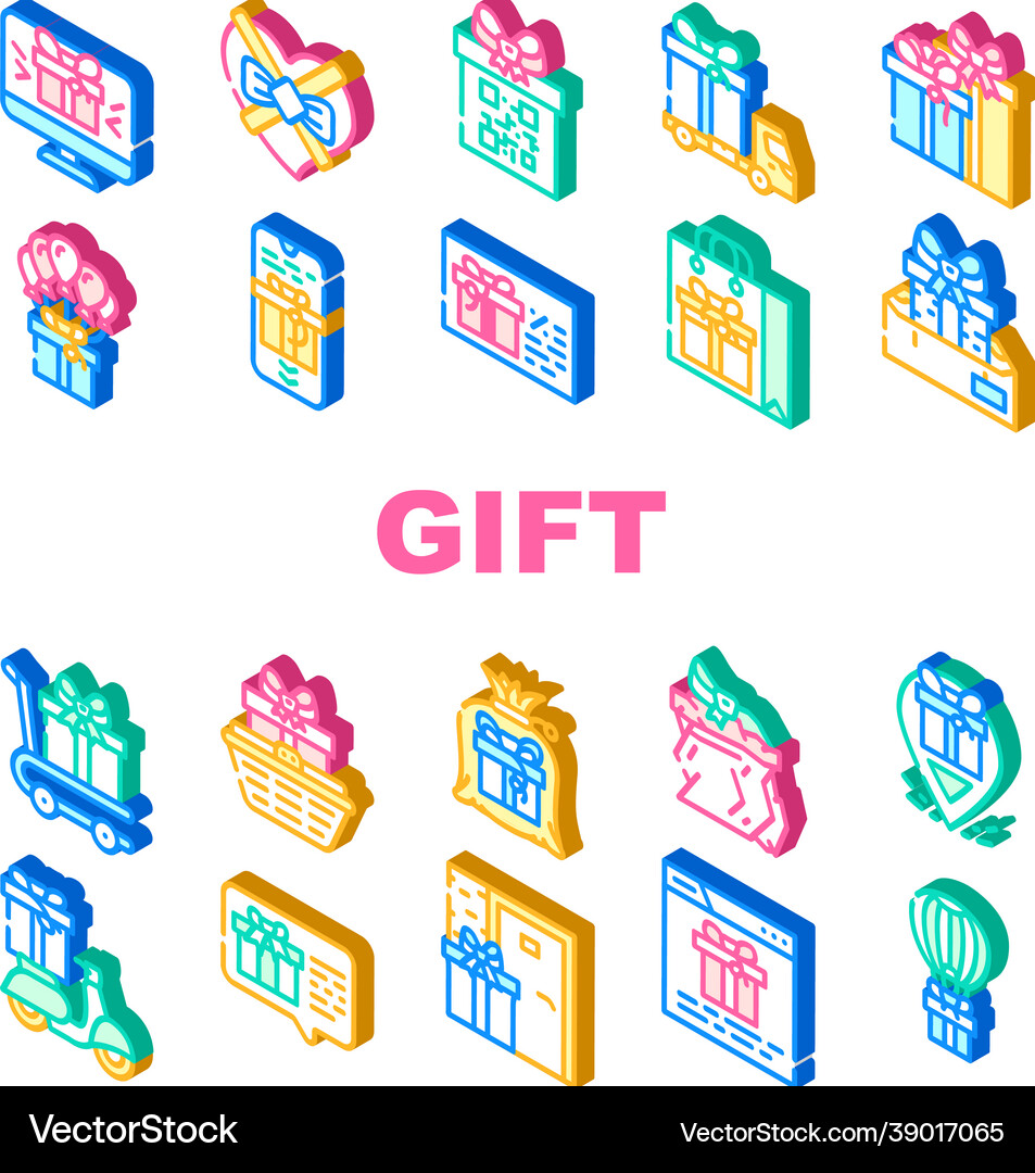 Gift package surprise on holiday icons set Vector Image