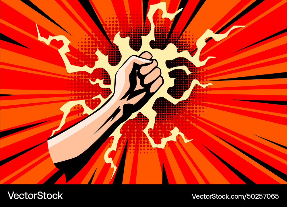 Hand fist raised arm with comic background Vector Image