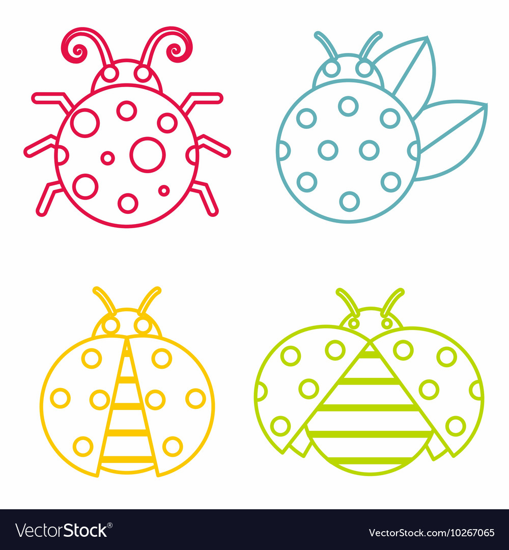 Ladybug icons in color line style on white Vector Image