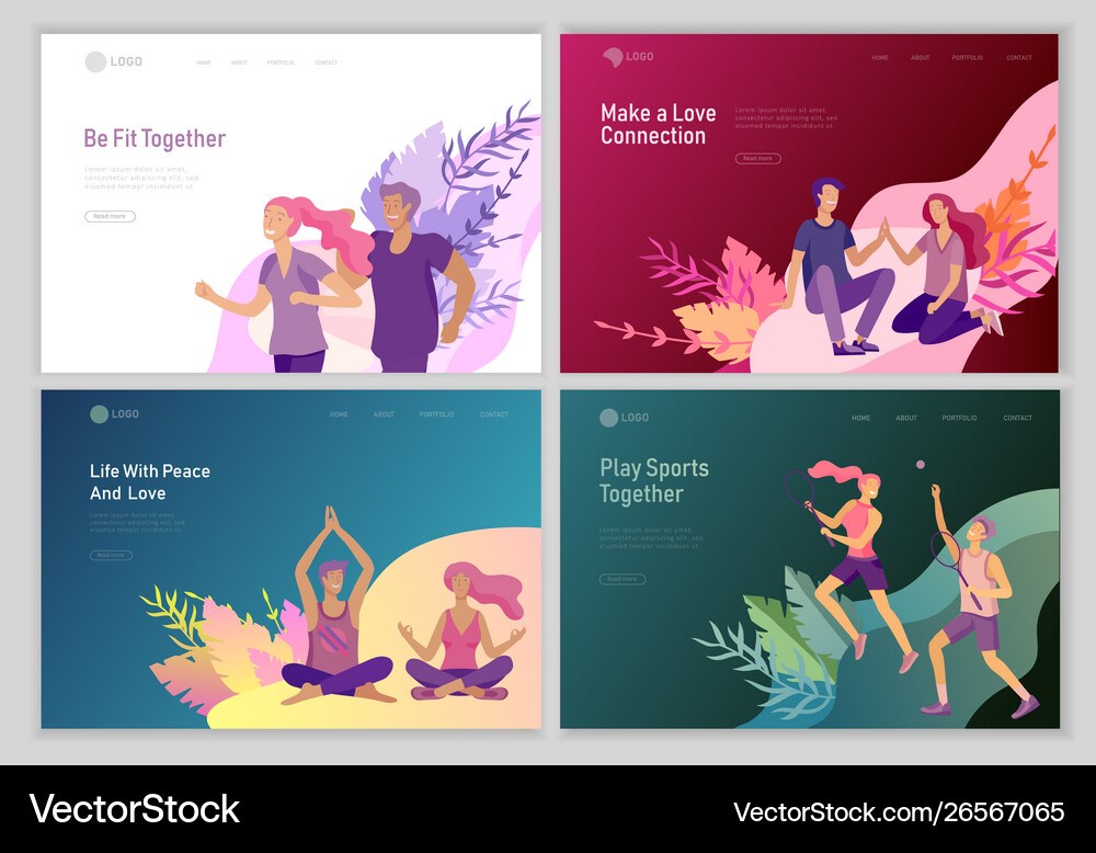 Landing page template with happy lover Royalty Free Vector