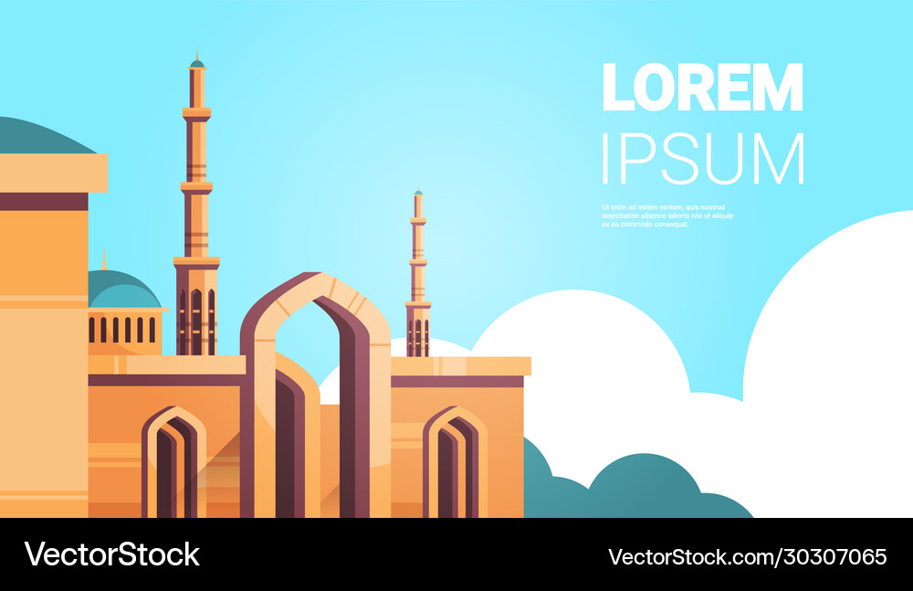 Nabawi mosque building architecture exterior Vector Image