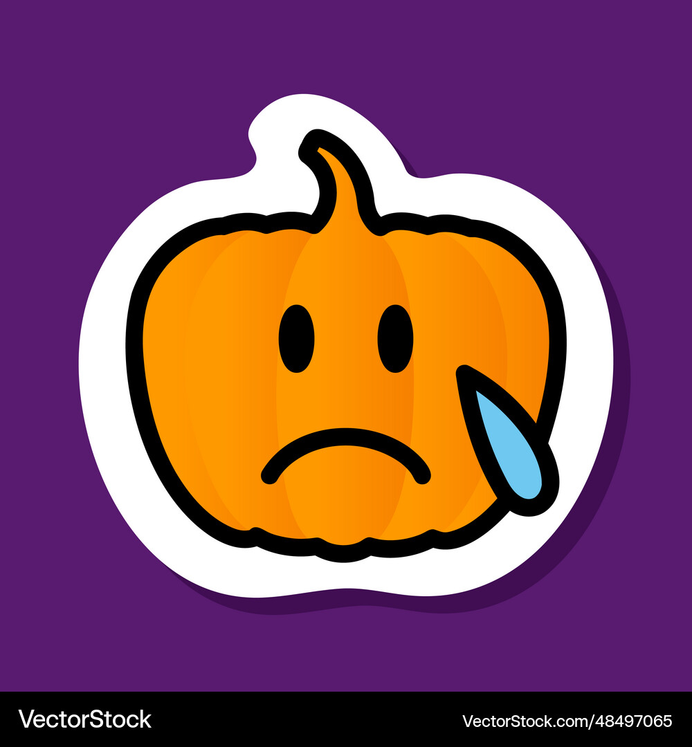Pumpkin crying face emoji sticker sad Royalty Free Vector