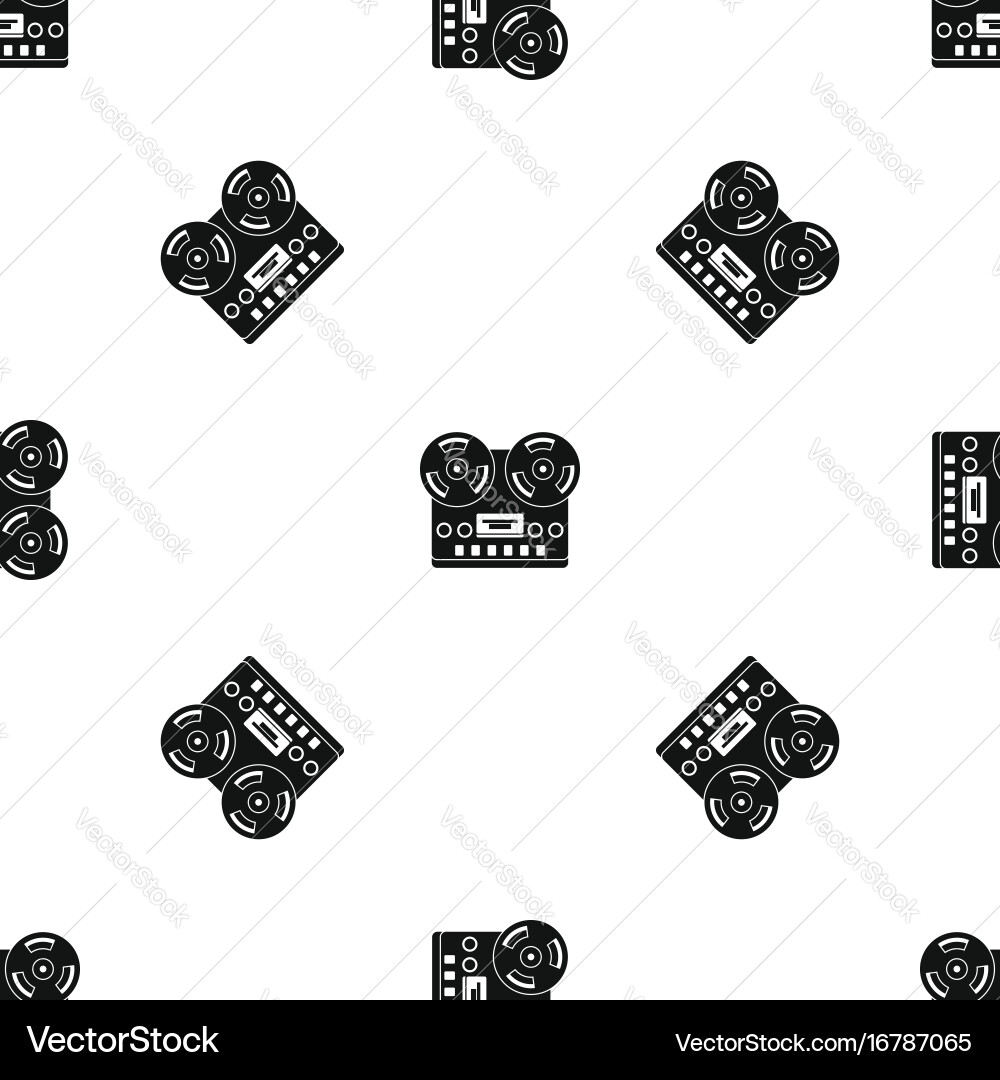 Retro tape recorder pattern seamless black Vector Image