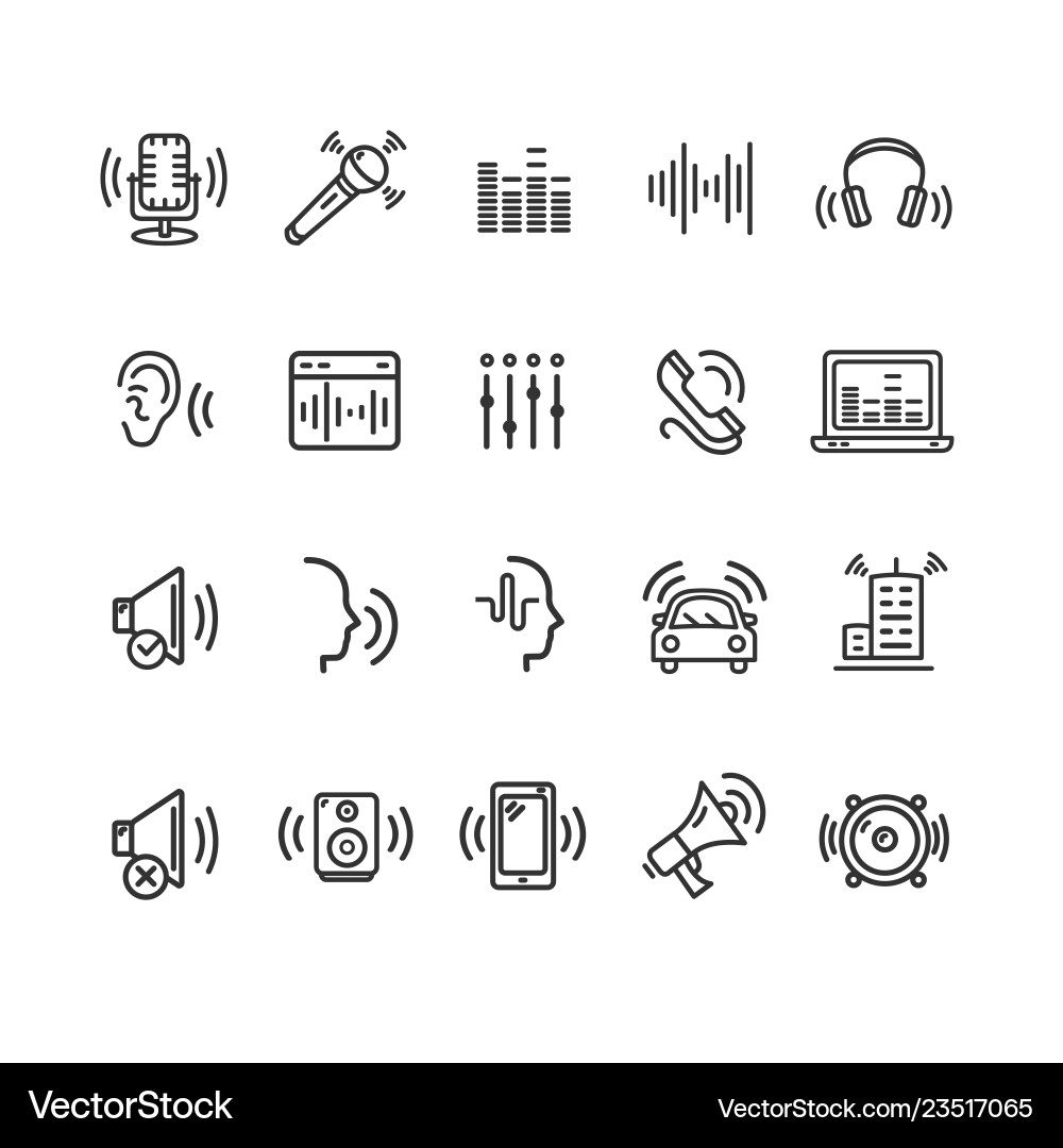Sound wave signs black thin line icon set Vector Image