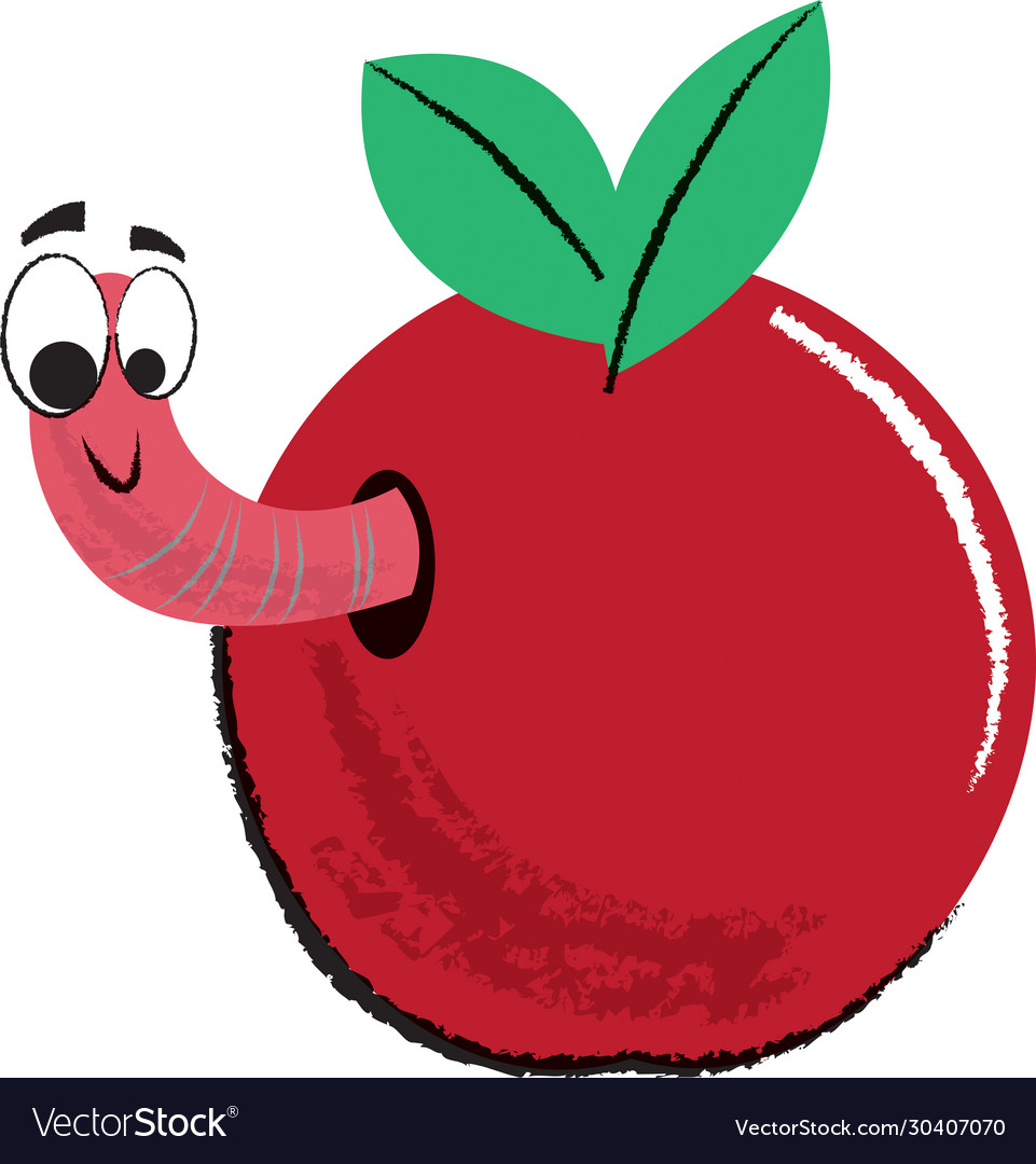 Apple and worm children Royalty Free Vector Image
