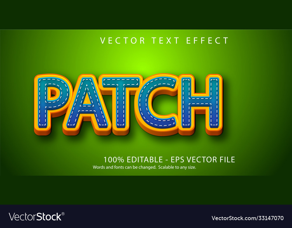 Patch text cartoon style editable text effect Vector Image