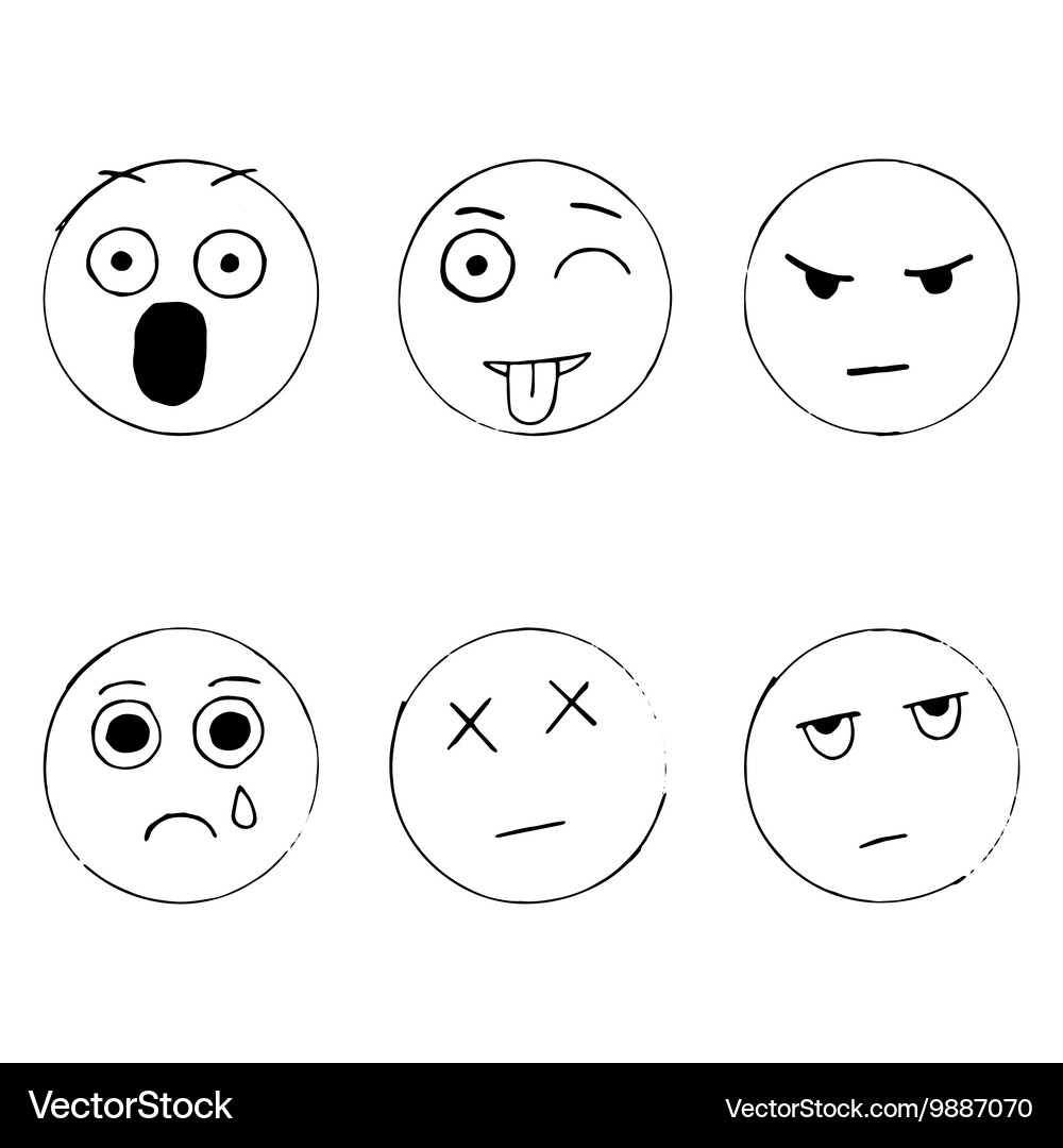 Set emoticon doodles hand drawn sad Royalty Free Vector
