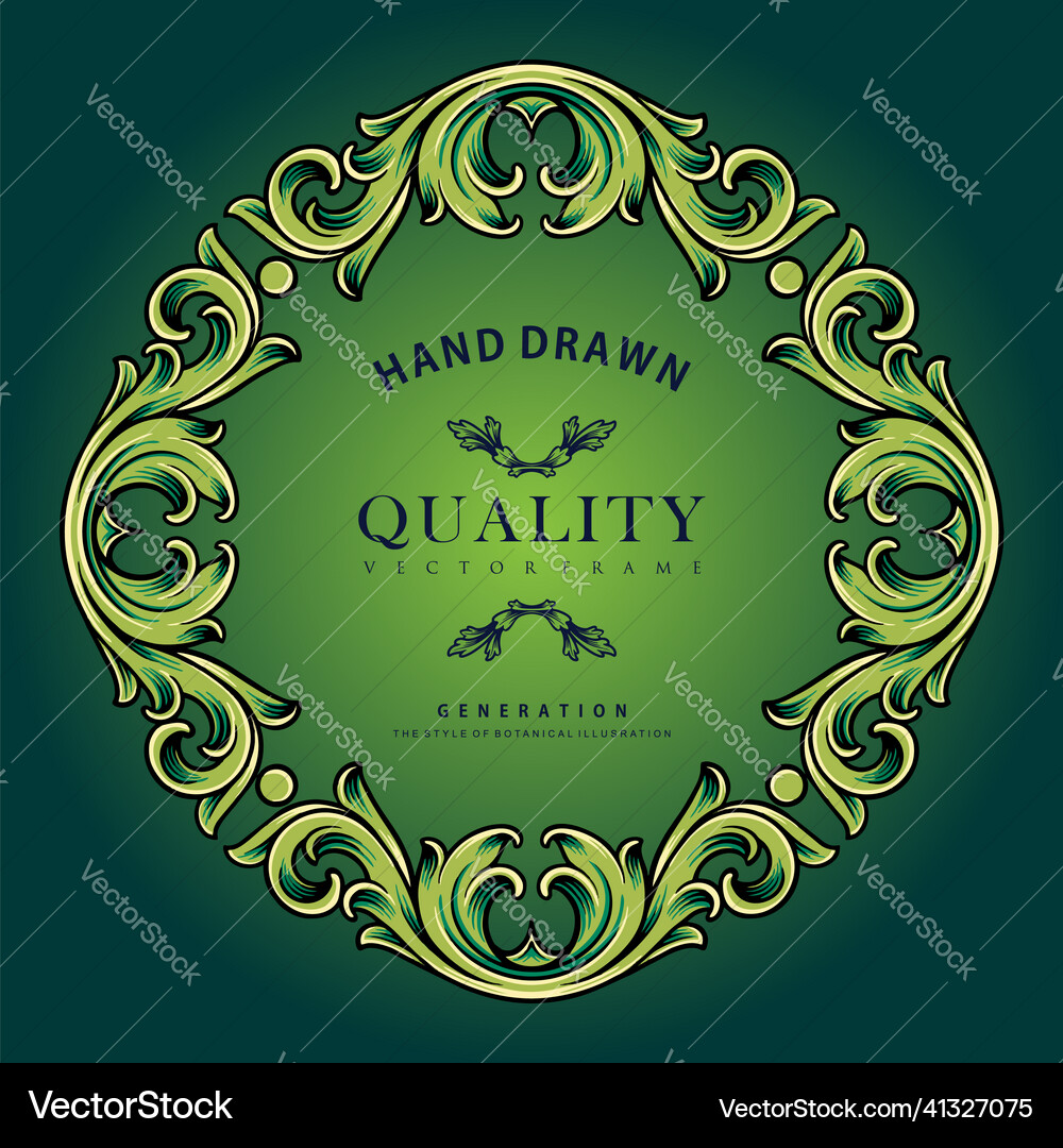 Classic green frame flourish ornament for your Vector Image