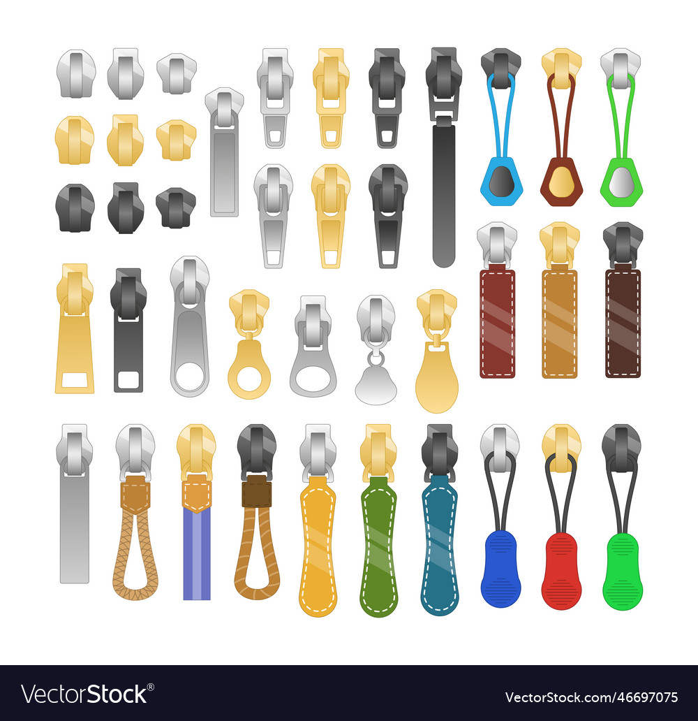 Different zipper pullers set Royalty Free Vector Image