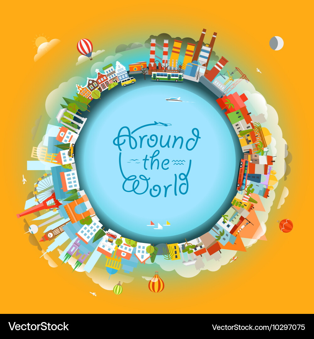 Earth and different locations travel concept Vector Image