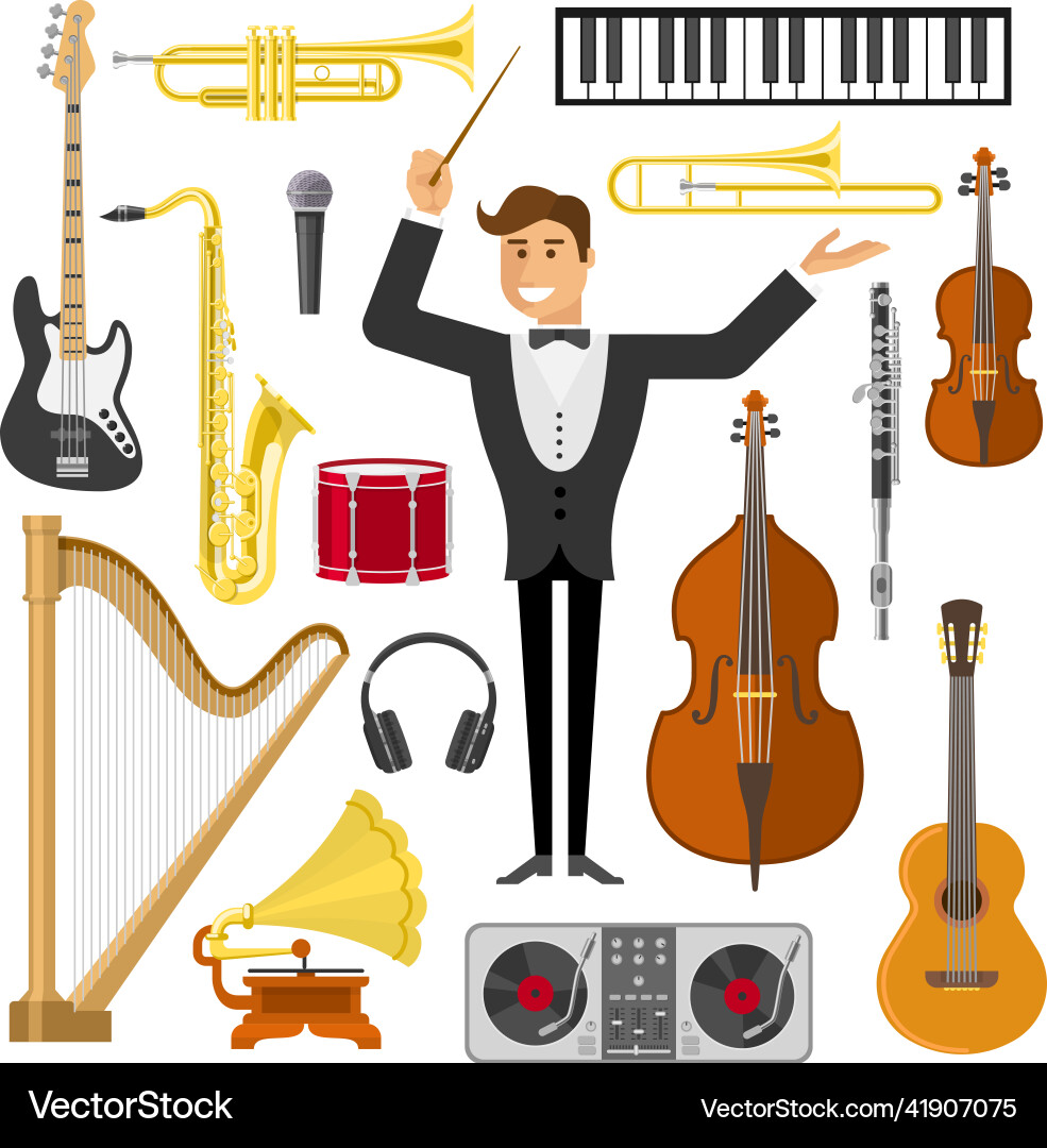 Flat music icon set Royalty Free Vector Image - VectorStock
