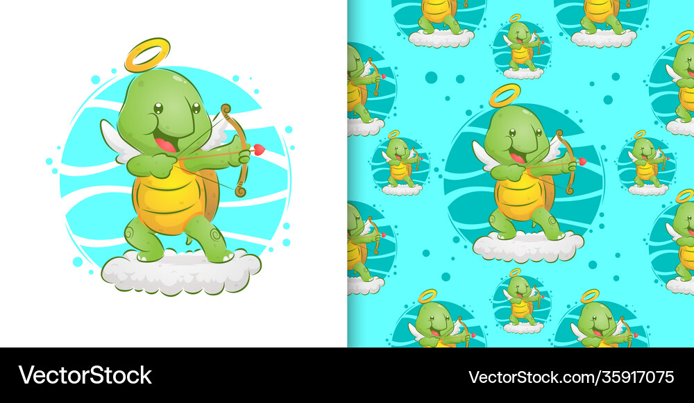 Hand drawn angel turtle holding love Royalty Free Vector