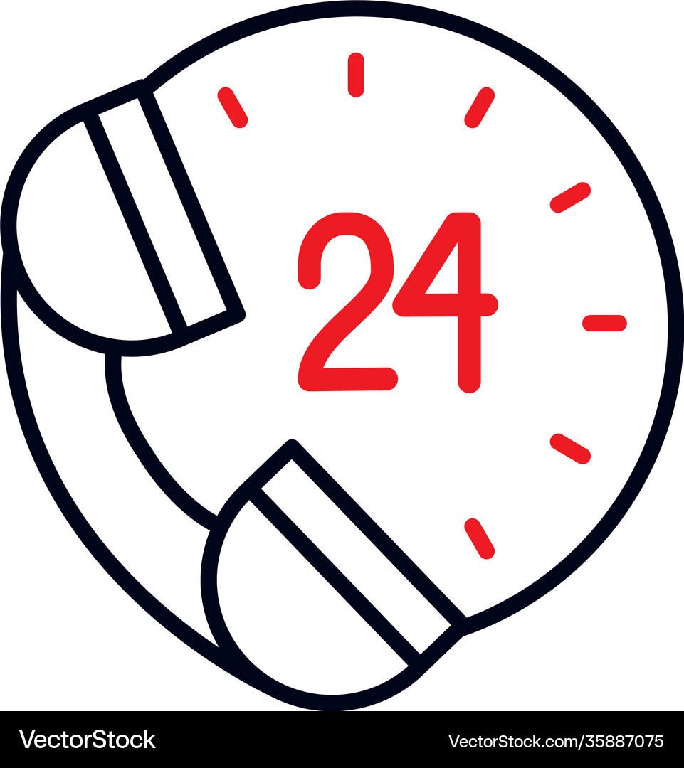 Phone and clock 24 hours symbol half line Vector Image