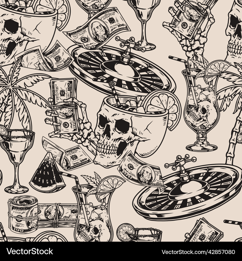 Casino pattern seamless vintage monochrome Vector Image