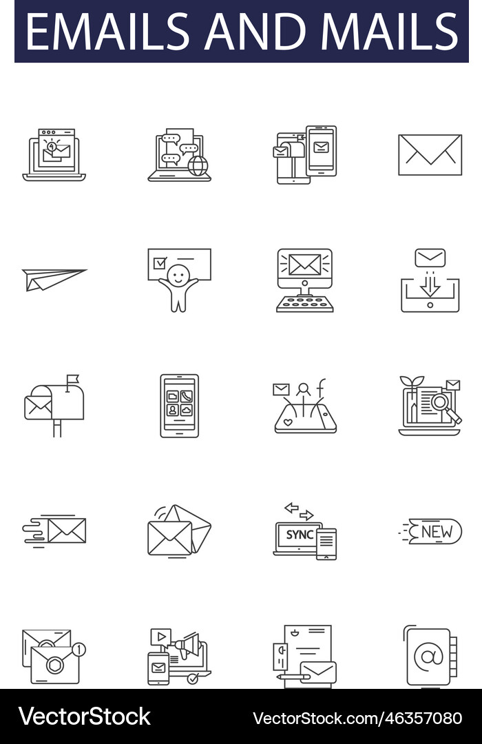 Emails and mails line icons signs Royalty Free Vector Image