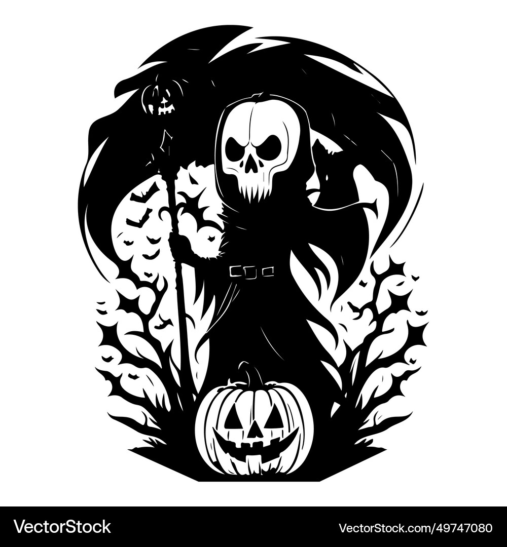 Halloween ghost reaper sketch hand draw black Vector Image