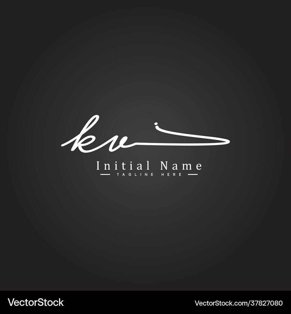 Initial letter kv logo - hand drawn signature Vector Image