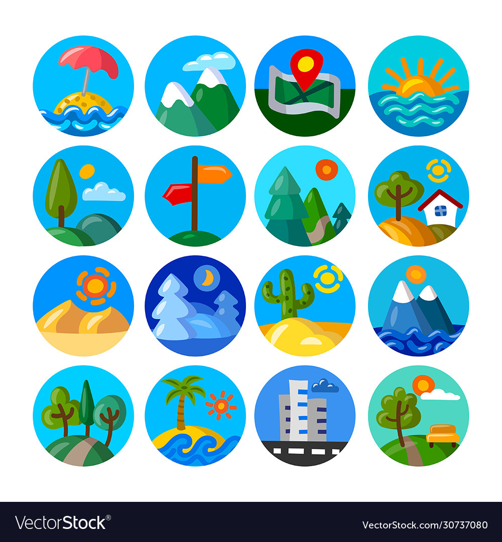 Landscapes icons set Royalty Free Vector Image