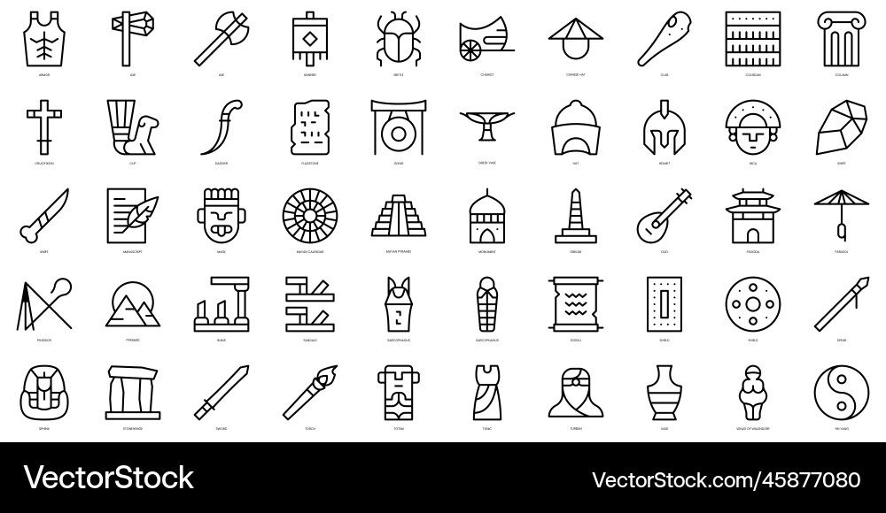 Set of thin line ancient civilization icons Vector Image