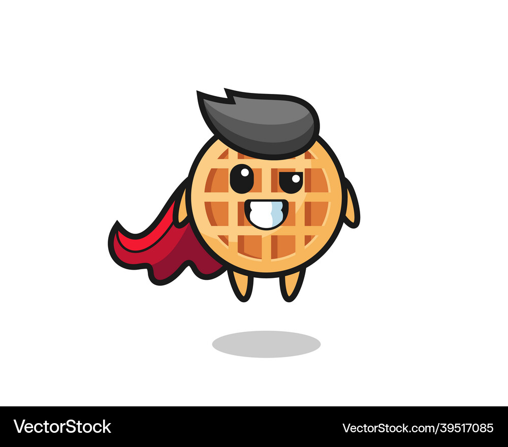 Cute circle waffle character as a flying superhero
