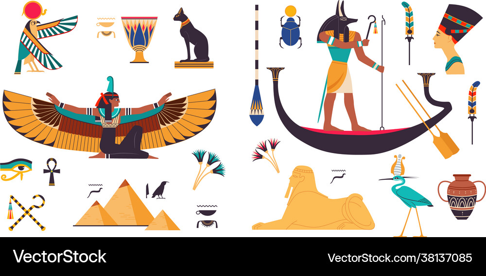 Egypt symbols and attributes with winged isis Vector Image