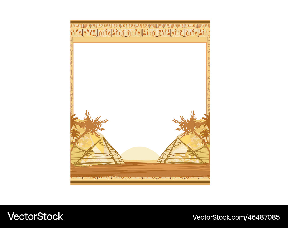 Frame with pyramids giza palms and hieroglyphs Vector Image