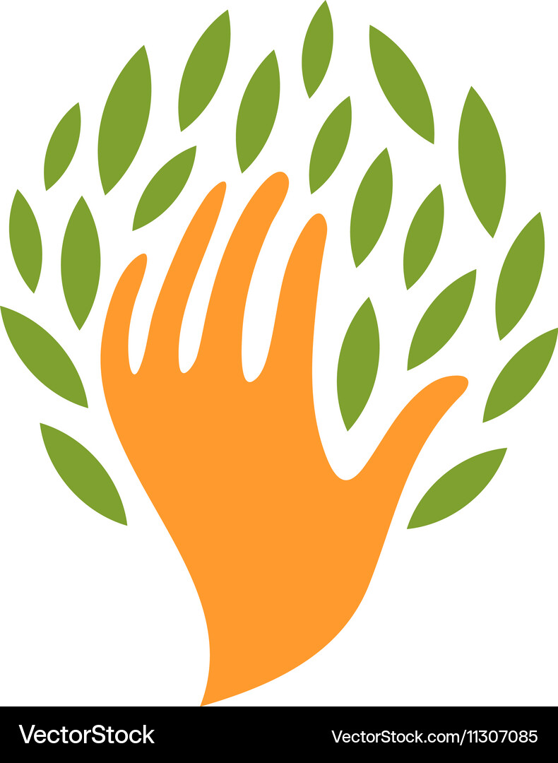 Isolated abstract human hand with leaves logo Vector Image