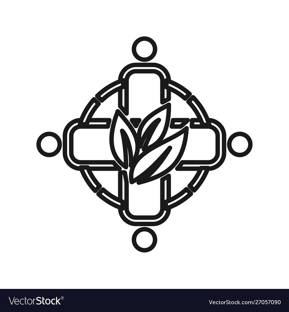 Cross leaf commitment teamwork together outline Vector Image