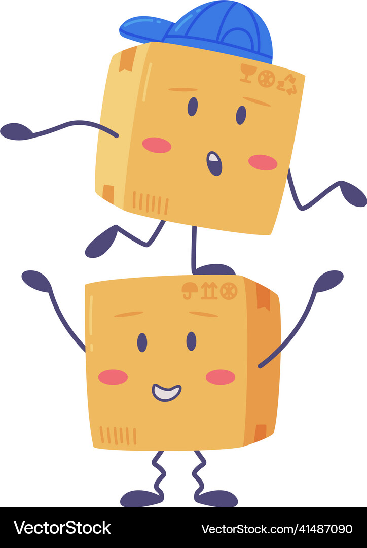 Cute delivery cardboard box character in blue cap Vector Image