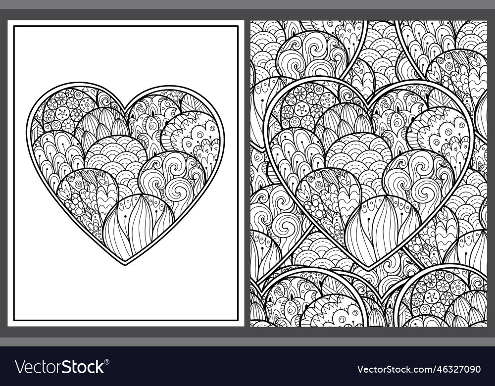 Doodle heart coloring pages set with cute Vector Image