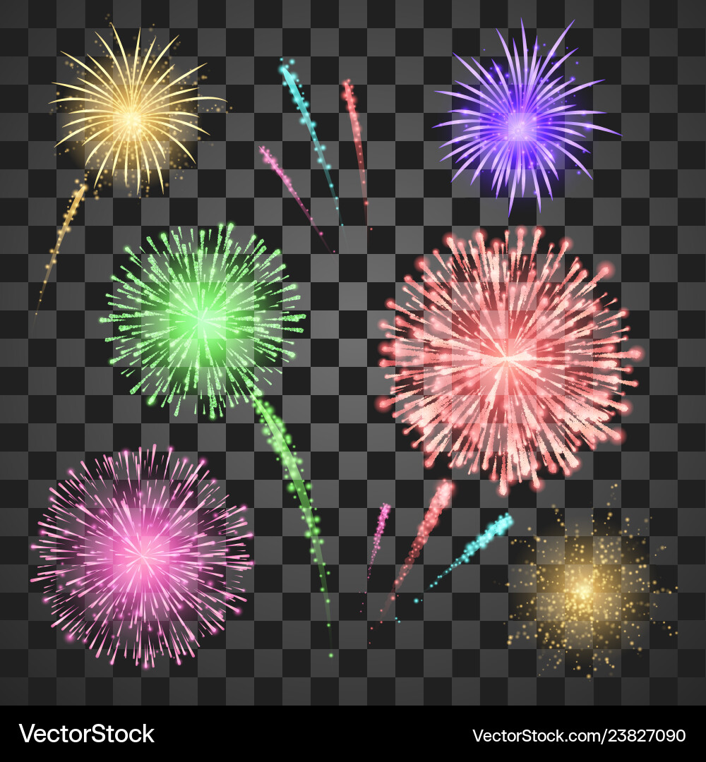 Festival fireworks set isolated on transparent Vector Image