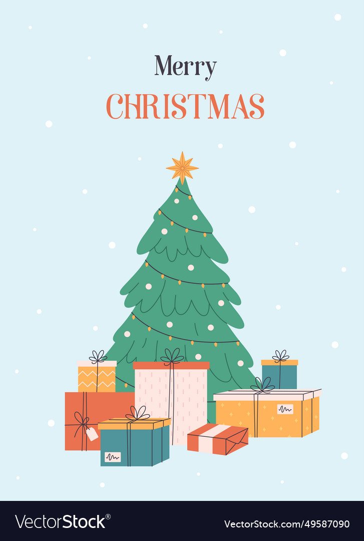 Merry christmas greeting card tree Royalty Free Vector Image