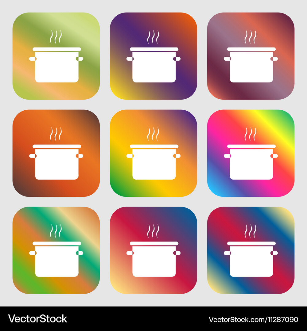 Pan cooking icon sign nine buttons with bright Vector Image