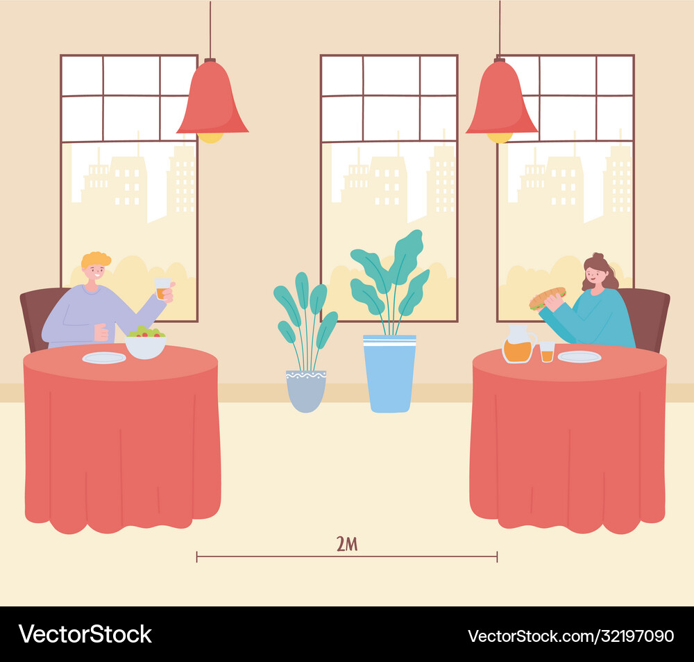 Restaurant social distancing young people sitting Vector Image