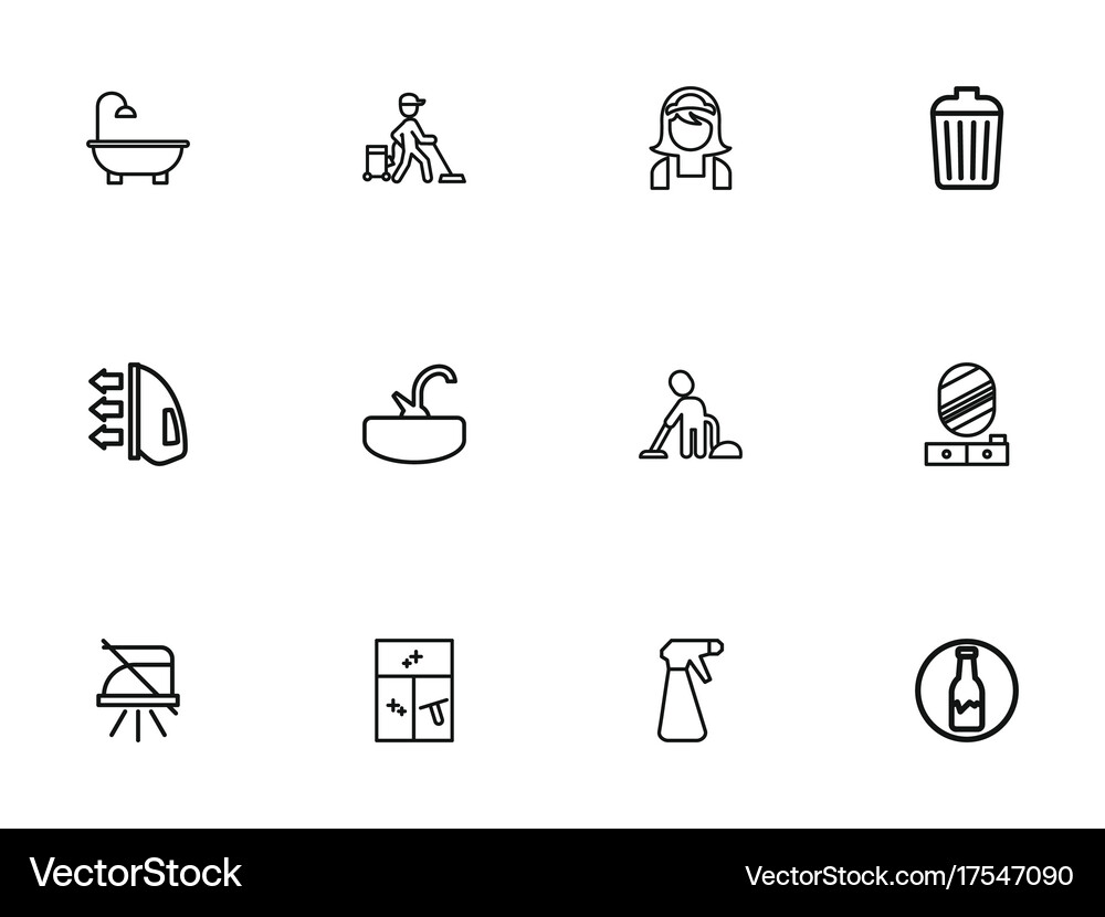 Set 12 editable cleaning outline icons Royalty Free Vector