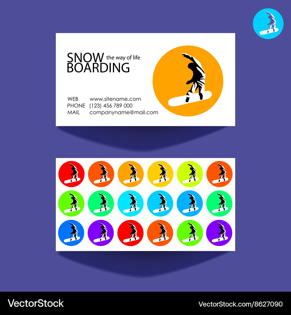 Snowboarding business card template Royalty Free Vector