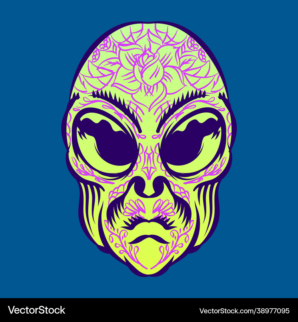 Alien head with tattoo for logo badge element Vector Image