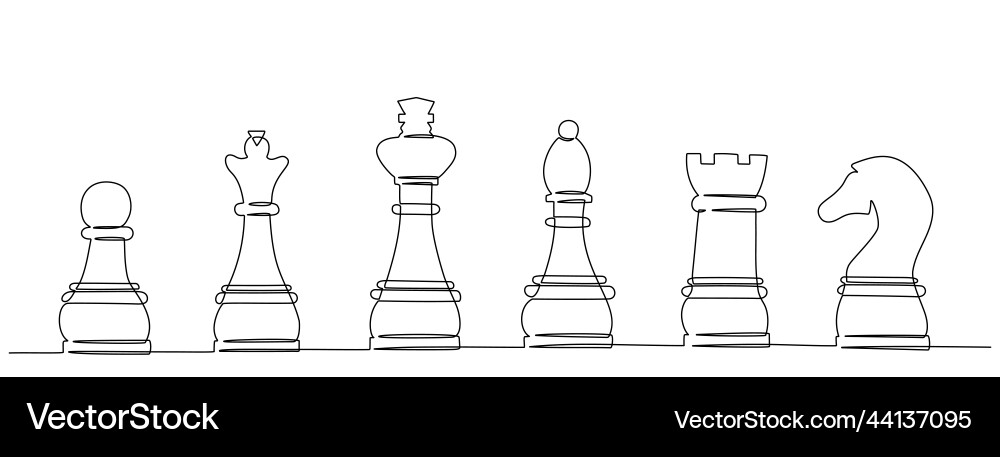 Continuous one line drawing of chess pieces Vector Image