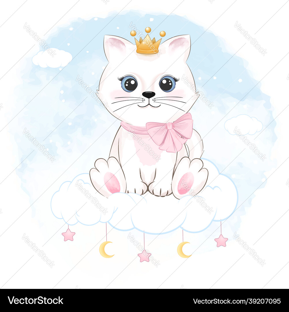 Cute little cat sitting on the cloud Royalty Free Vector