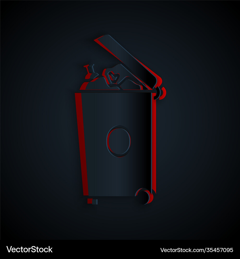 Paper cut trash can icon isolated on black Vector Image