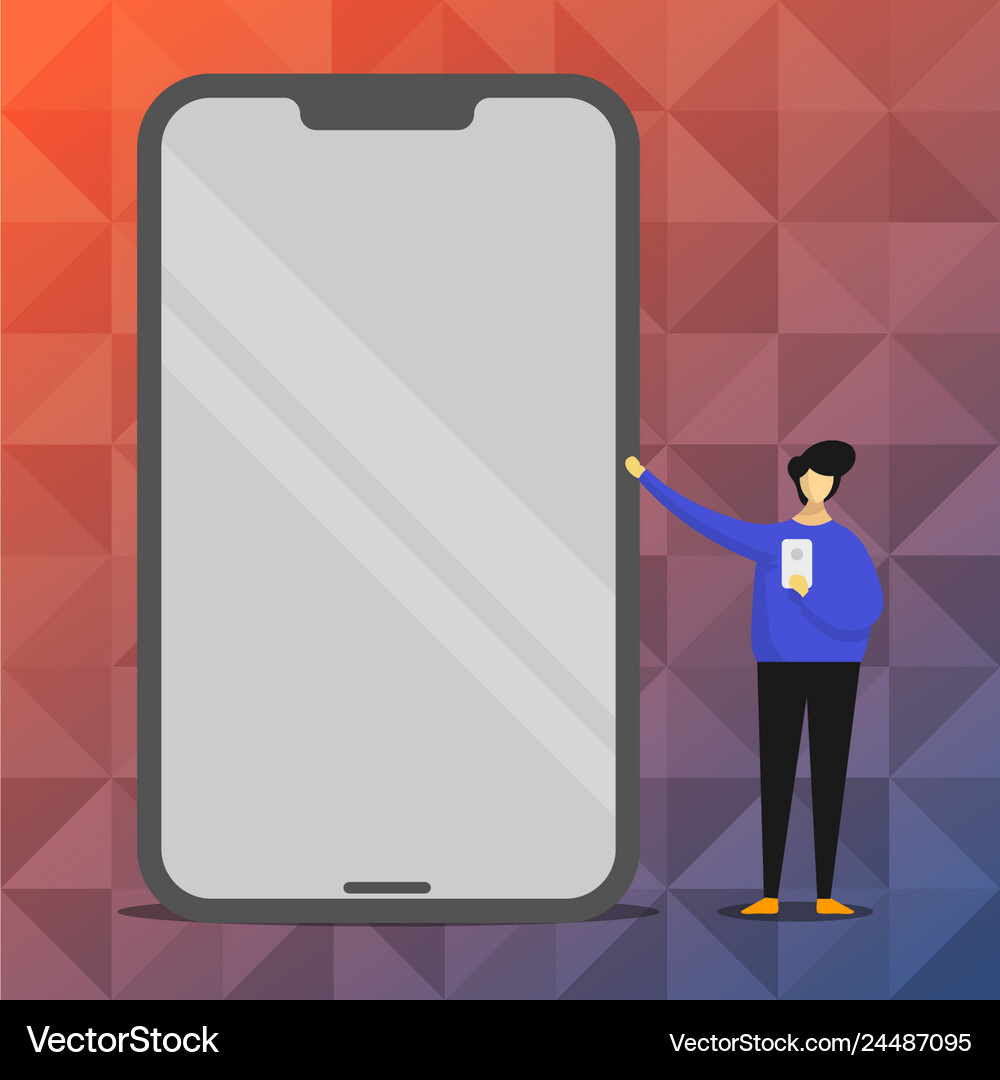 Person standing pointing to huge blank screen Vector Image